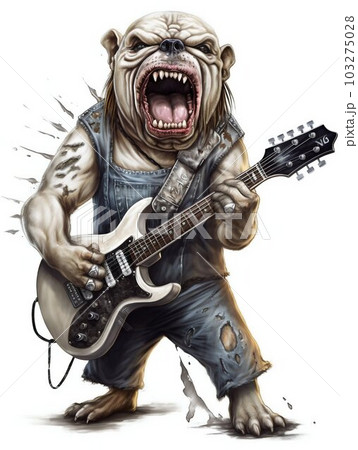 Screaming Bulldog Playing Electric Guitar Metal...のイラスト素材 [103275028 ...