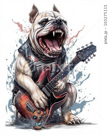 Screaming Bulldog Playing Electric Guitar Metal...のイラスト素材 [103275115 ...