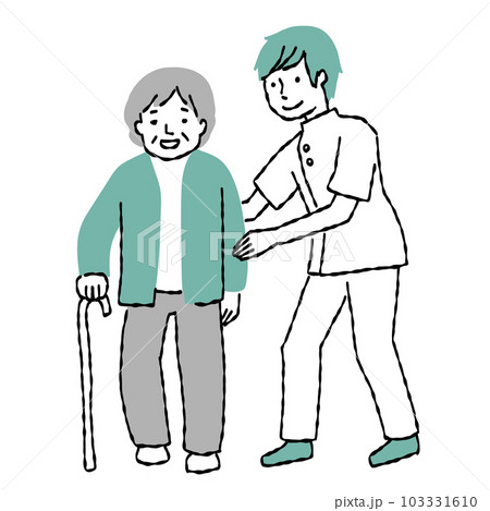 歩行練習をする高齢者と医療従事者のイラスト素材 [103331610] - PIXTA