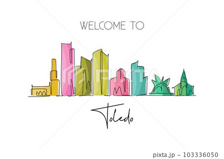 Single continuous line drawing of Toledo city...のイラスト素材 [103336050] - PIXTA