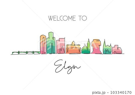 One single line drawing Elgin city skyline,...のイラスト素材 [103340170] - PIXTA