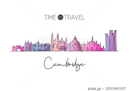 One continuous line drawing of Cambridge city...のイラスト素材 [103340197] - PIXTA