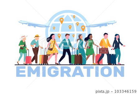 Emigration, relocation of people, men and women...のイラスト素材 [103346159] - PIXTA