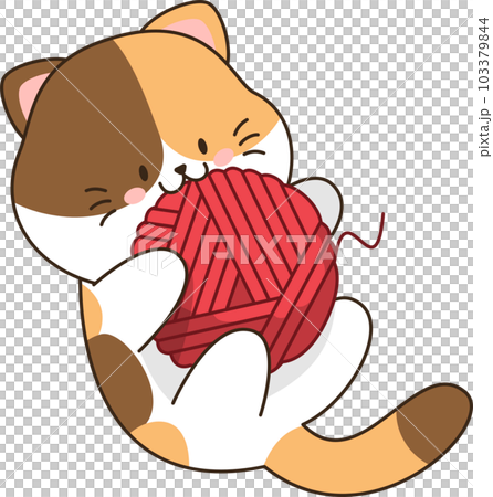 Cartoon cute cat playing with knitting yarn-插圖素材 [103379844] - PIXTA圖庫