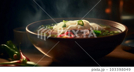 Close up of fresh tasty vietnamese pho bo soup.のイラスト素材 [103398049] - PIXTA