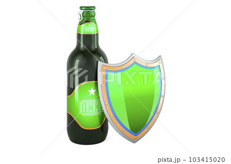 Beer bottle with shield, 3D renderingのイラスト素材 [103415020] - PIXTA