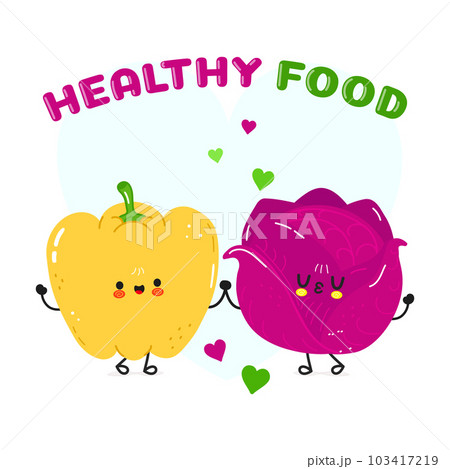 Red cabbage and bell pepper card. Vector hand...のイラスト素材 [103417219] - PIXTA