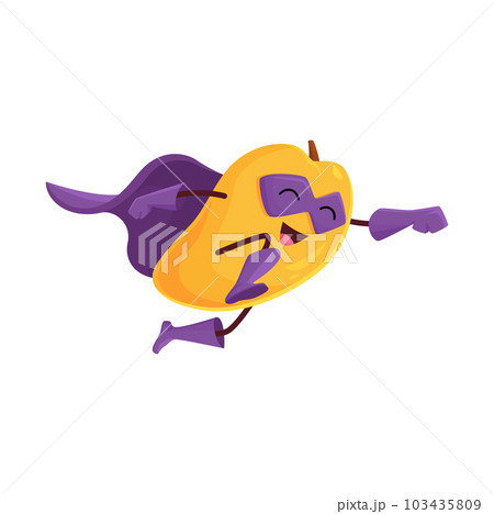Cartoon mango fruit superhero character, vector...のイラスト素材 [103435809 ...