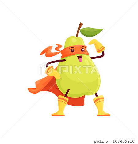 Cartoon pear fruit superhero character. Funny...のイラスト素材 [103435810] - PIXTA