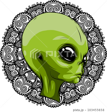 vector illustration of face alien with mandala...のイラスト素材 [103455658 ...
