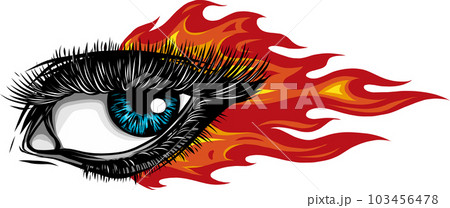woman eye with fire and flames vector illustrationのイラスト素材 [103456478 ...