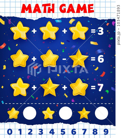 Math game worksheet, cartoon golden yellow...のイラスト素材 [103471893] - PIXTA