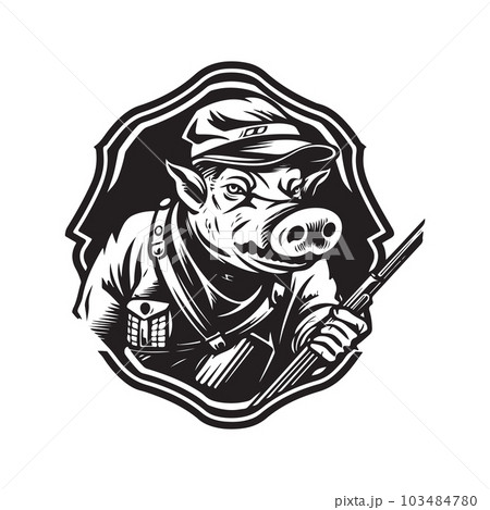 boar soldier, vintage logo line art concept...のイラスト素材 [103484780] - PIXTA