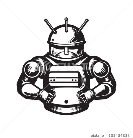 battle android, vintage logo line art concept...のイラスト素材 [103484838] - PIXTA