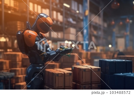 Robot checks the number of stocks in the...のイラスト素材 [103488572] - PIXTA