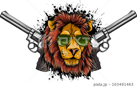 vector illustration of Lion head with two gunのイラスト素材 [103491463] - PIXTA