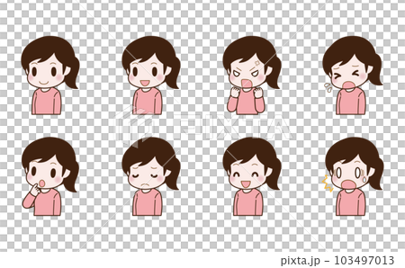 かわいい女性の表情イラスト セット 通常 喜び 怒りのイラスト素材 [103497013] - PIXTA