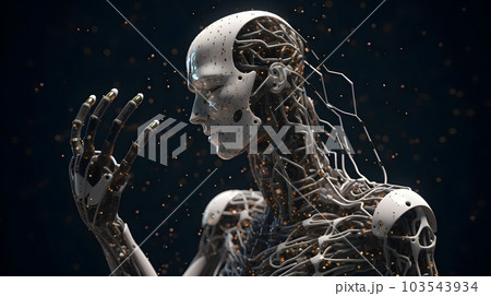 anthropomorphic humanoid robot looking on his...のイラスト素材 [103543934] - PIXTA
