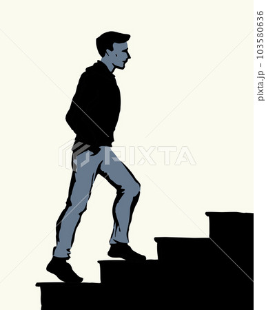 Vector drawing. Man rise up on staisのイラスト素材 [103580636] - PIXTA