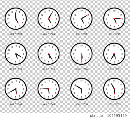 Simple clock set every 5 minutes 5:00 17:00 - Stock Illustration ...