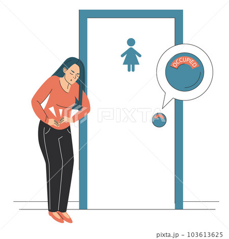 Woman with diarrhea standing at public restroom...のイラスト素材 [103613625 ...