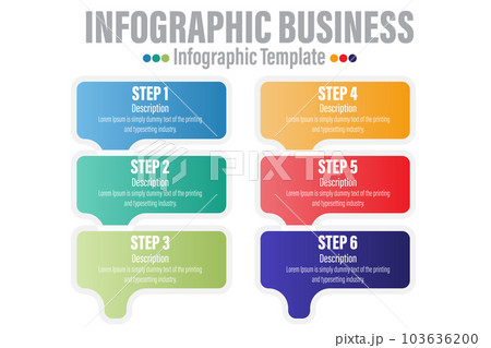6 Steps, six 6 option Paper note shape elements...のイラスト素材 [103636200 ...