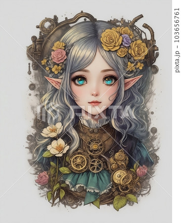 Nocturnal Majesty: Vintage Steampunk Elf Girl...のイラスト素材 [103656761] - PIXTA