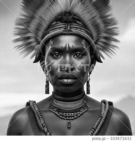 Portrait in black and white of Huli Wigmen...のイラスト素材 [103671632] - PIXTA