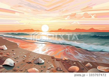 Sunrise at the beach papercut illustration -...のイラスト素材 [103707472] - PIXTA
