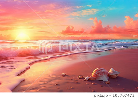 Sunrise at the beach papercut illustration -...のイラスト素材 [103707473] - PIXTA