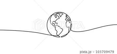 Earth Planet shape drawing by continuos line,...のイラスト素材 [103709479] - PIXTA