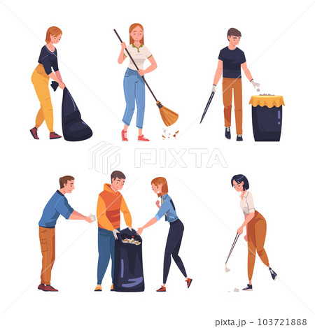 Man and Woman Character Collecting Garbage in...のイラスト素材 [103721888] - PIXTA