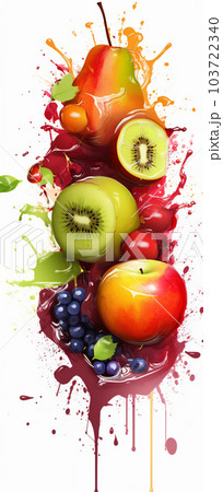 Fruits Splattered with Paint in Bright Colors....のイラスト素材 [103722340 ...