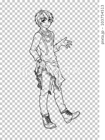 Anime-style boy coloring book illustration... - Stock Illustration ...