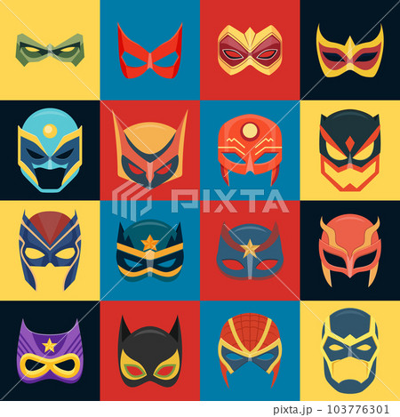 Vector Super Hero Masks Set in Flat Style. Face...のイラスト素材 [103776301 ...