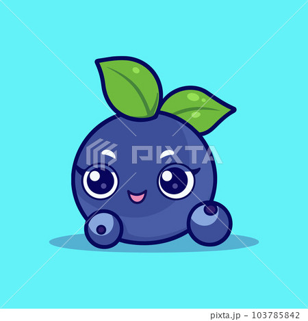 Smiling Blueberry Cartoon Face on blue backgroundのイラスト素材 [103785842 ...
