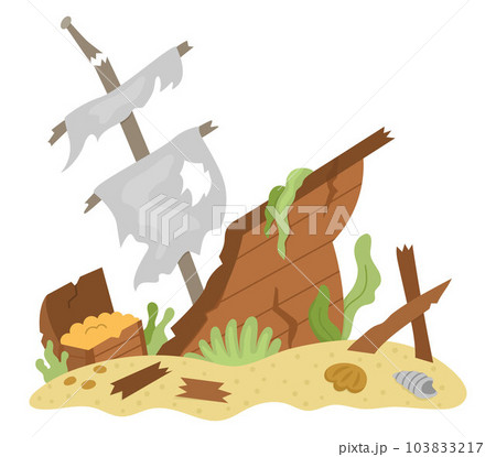 Cartoon Sunken Ship Wrecked Ship Underwater Stock Vector Images