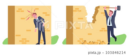 Businessman beats his head against brick wall....のイラスト素材 [103846214 ...