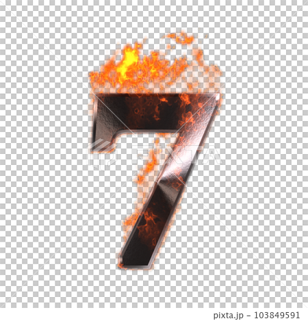 透明な背景に炎を上げるメタリックな文字。数字の7。のイラスト素材 [103849591] - PIXTA
