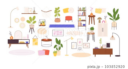 Living room furniture. Interior library...のイラスト素材 [103852920] - PIXTA