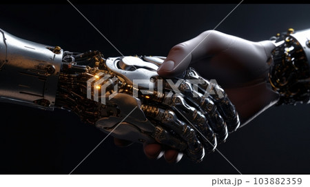 Handshake of two cyborgs, metal hand and...のイラスト素材 [103882359] - PIXTA