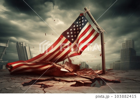 The fallen American flag against the background...のイラスト素材 [103882415 ...