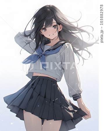 女子高生の立ち姿 全身 アニメイラスト（Generative AI）のイラスト素材 [103882978] - PIXTA