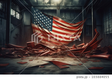 The fallen American flag against the background...のイラスト素材 [103884055 ...