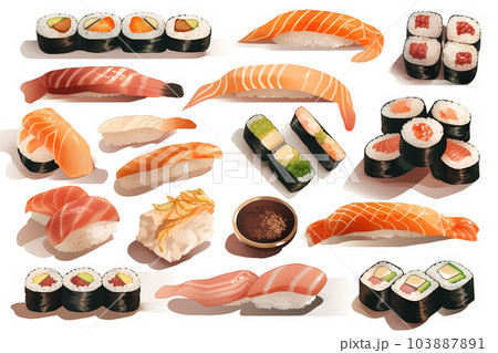 Sushi set. Collection of fast fool in asian...のイラスト素材 [103887891] - PIXTA