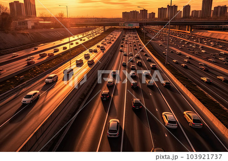 Aerial top view of highway road with vehicle...のイラスト素材 [103921737] - PIXTA