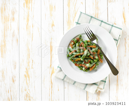 Oven baked green bean casserole sprinkled with. 103923411 PIXTA