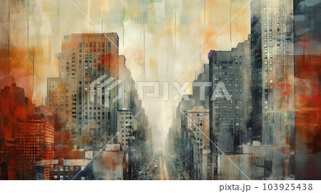 Abstract city street view - grungy painting -...のイラスト素材 [103925438] - PIXTA