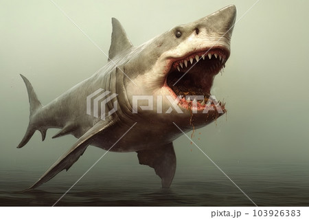 Great White Shark Mouth Open Side View