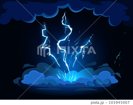 Cartoon lightning strike. Thunderbolt hit from...のイラスト素材 [103945007 ...